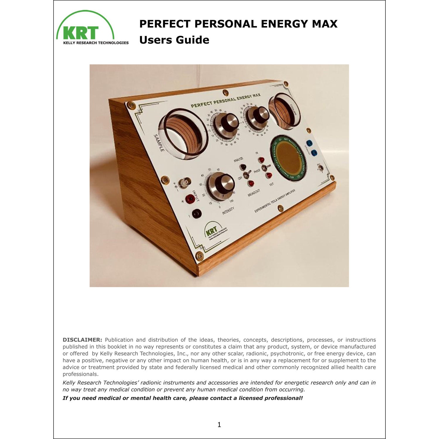 media: KRT Radionics Perfect Personal Energy Max User's Guide | Kelly Research Technologies